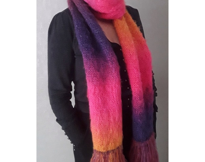 Long Winter Scarf for Women, Hand Knitted Scarf, Fluffy Fringe Scarf - Etsy