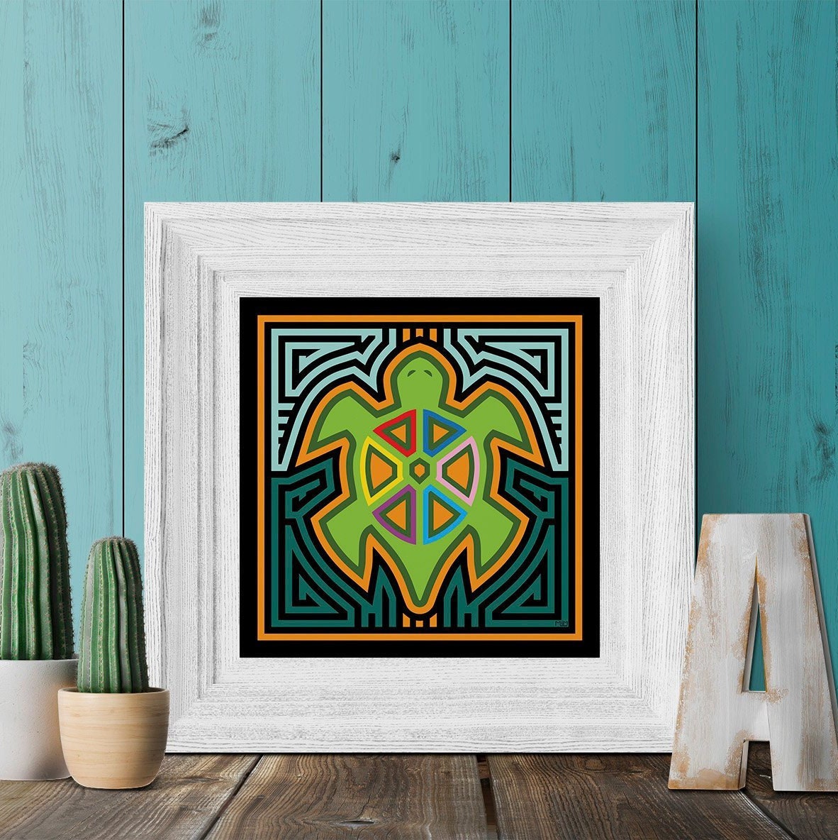 Sea Turtle Mola-Inspired Art Print | Etsy