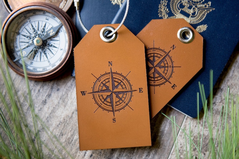 Custom Luggage Tag, Leather Luggage Tag | Compass Only - Etsy