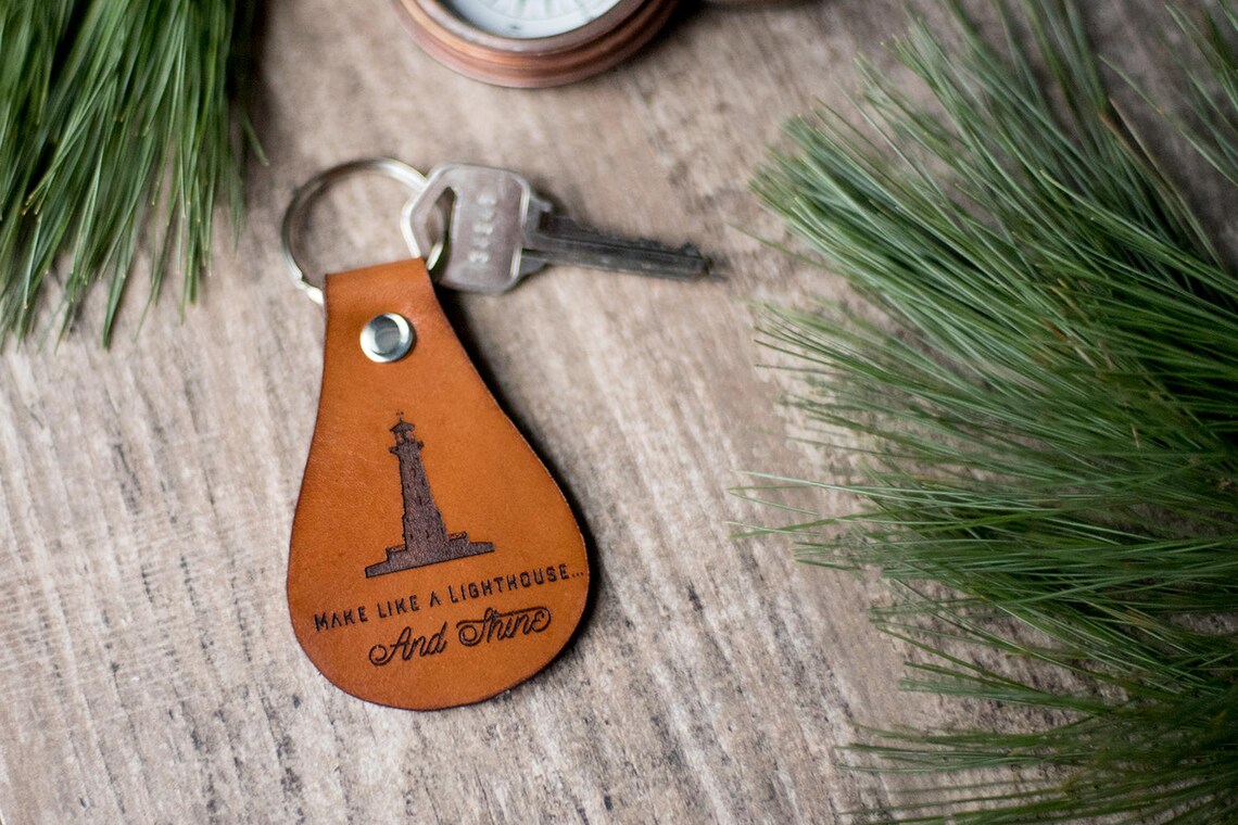 Lighthouse Keychain Leather Key Fob Leather Keychain - Etsy