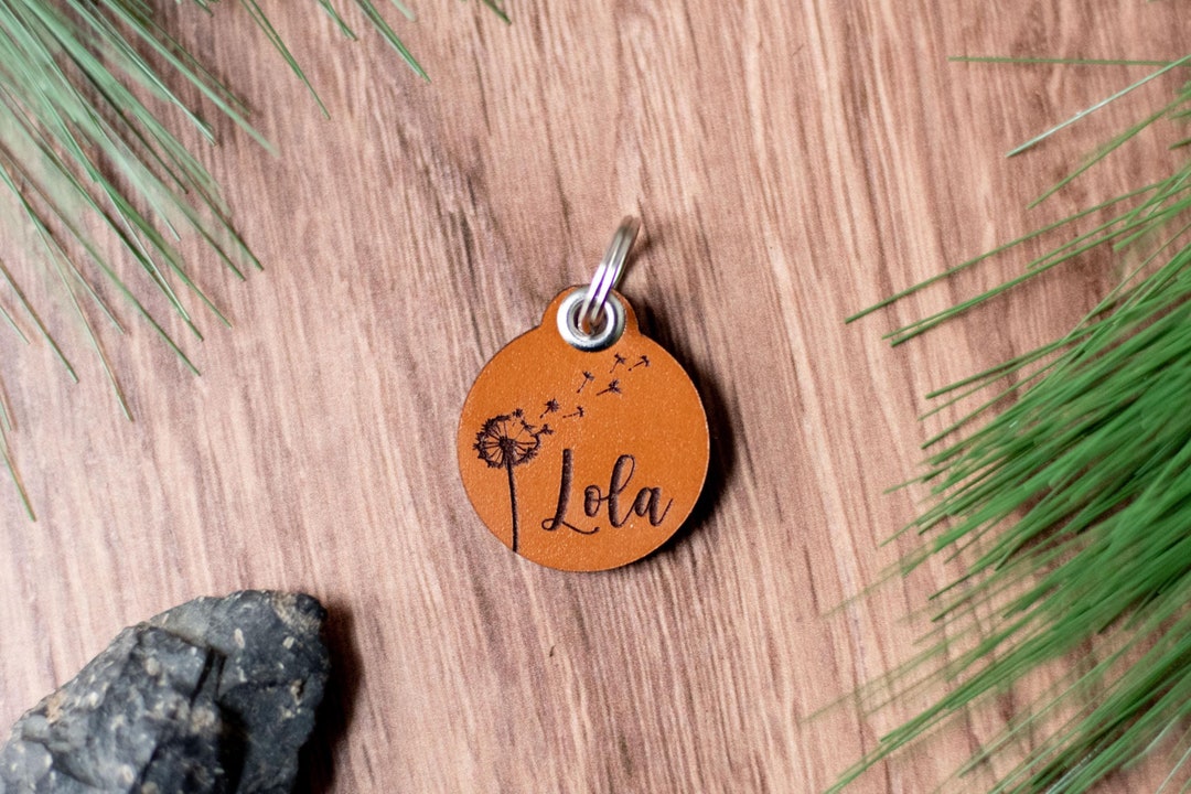 Leather Dog ID Tag: Quiet Dandelion Pet Tag - Etsy