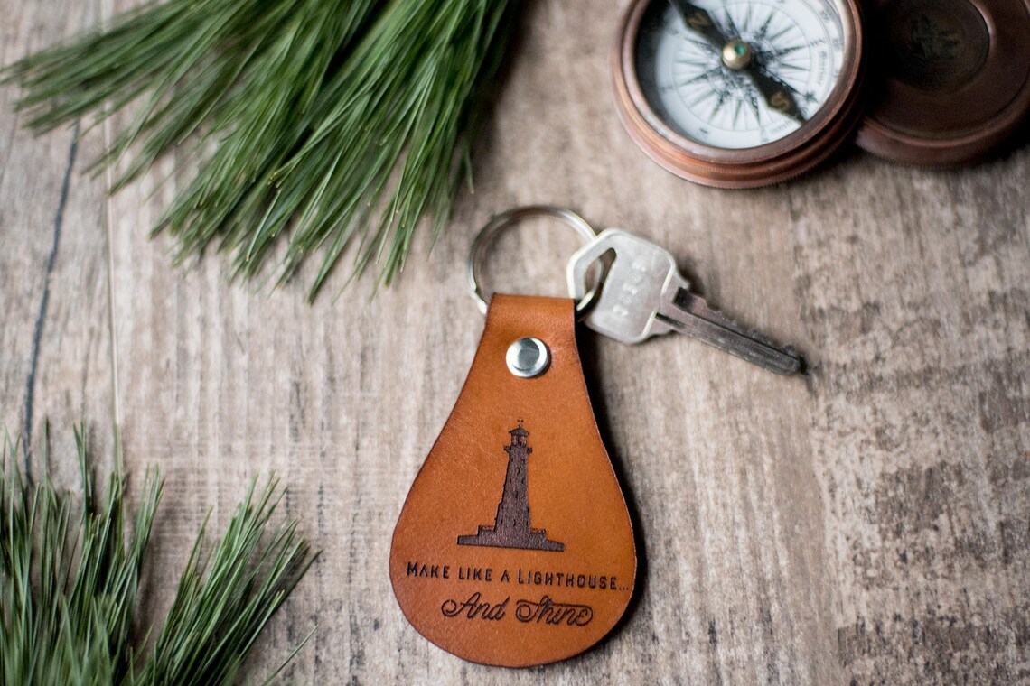 Lighthouse Keychain Leather Key Fob Leather Keychain - Etsy