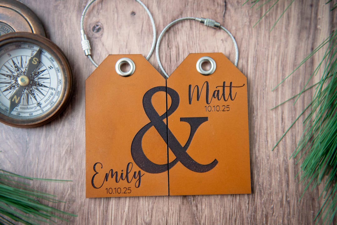 Leather Luggage Tags for Couples, His & Hers Wedding Gift, Personalized ...
