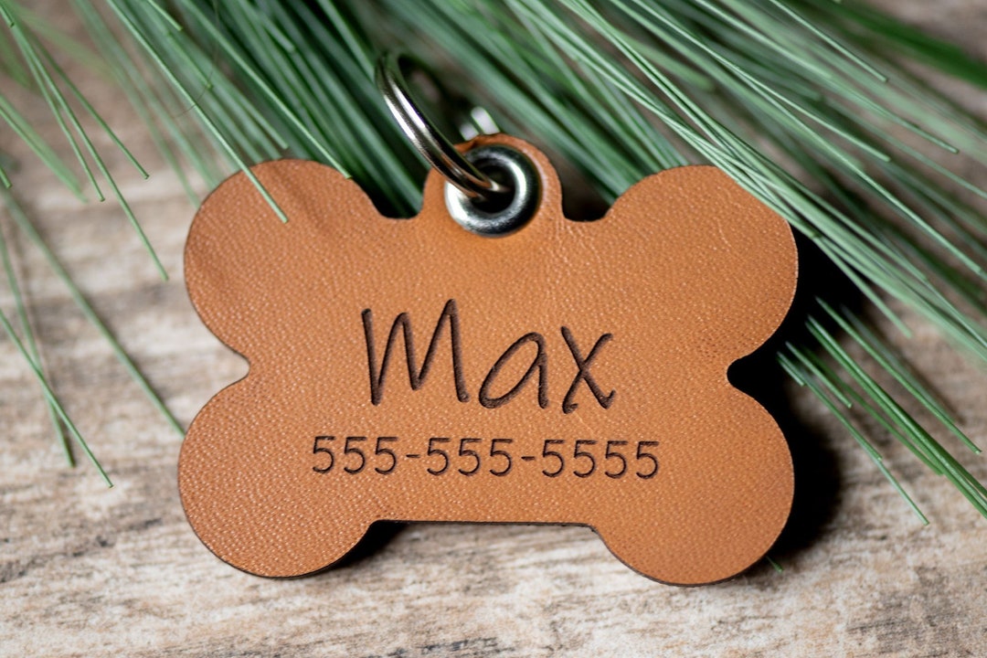 Leather Dog ID Tag | Dog Bone ID Tag - Etsy