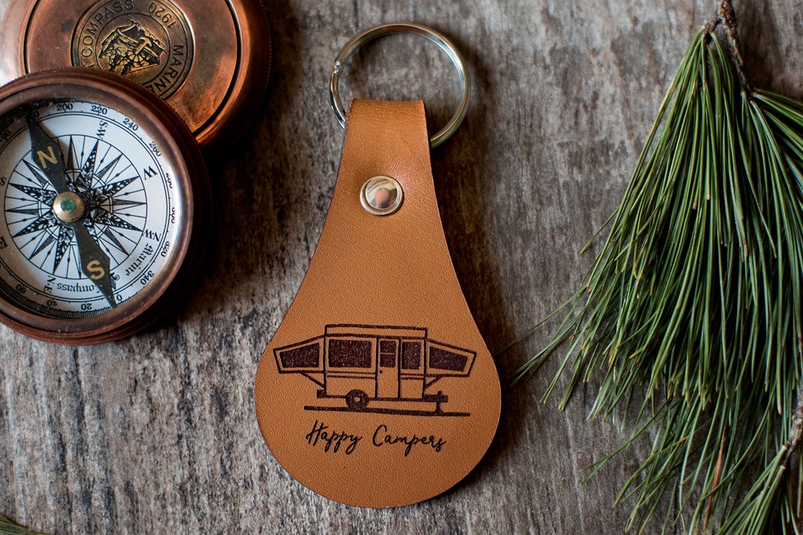 Pop up Camper Keychain Camping Leather Key Fob Keychain - Etsy