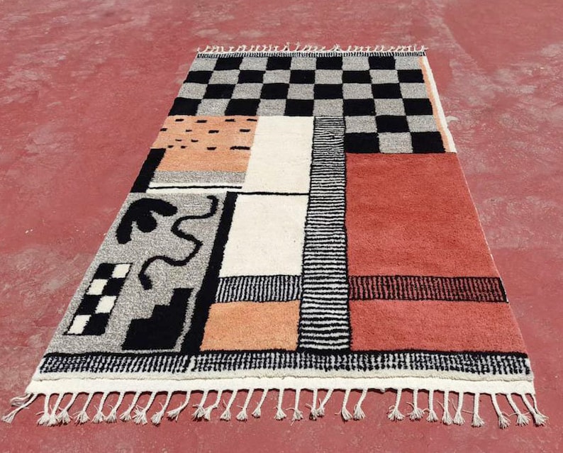 Checkered Rug Checker Print Moroccan Rug Rust Moroccan Rug - Etsy