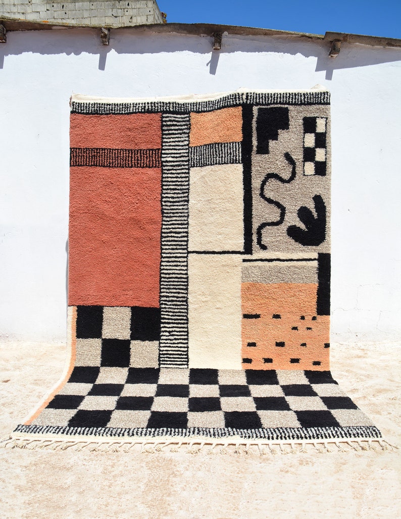 Checkered Rug Checker Print Moroccan Rug Rust Moroccan Rug - Etsy