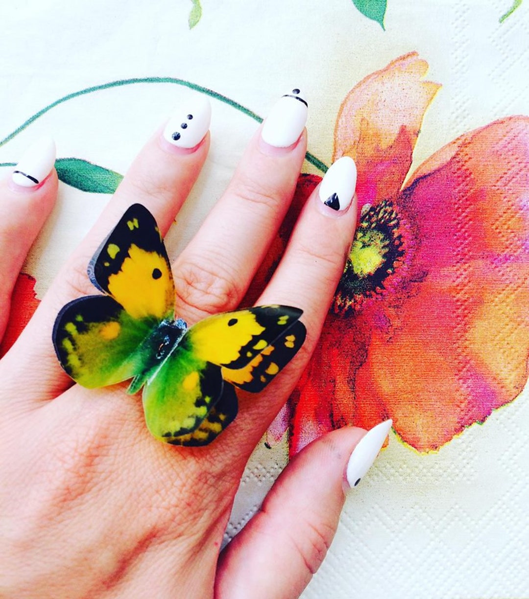 Yellow Butterfly Ring. Big 3D Butterfly Ring. Real Butterfly Ring ...