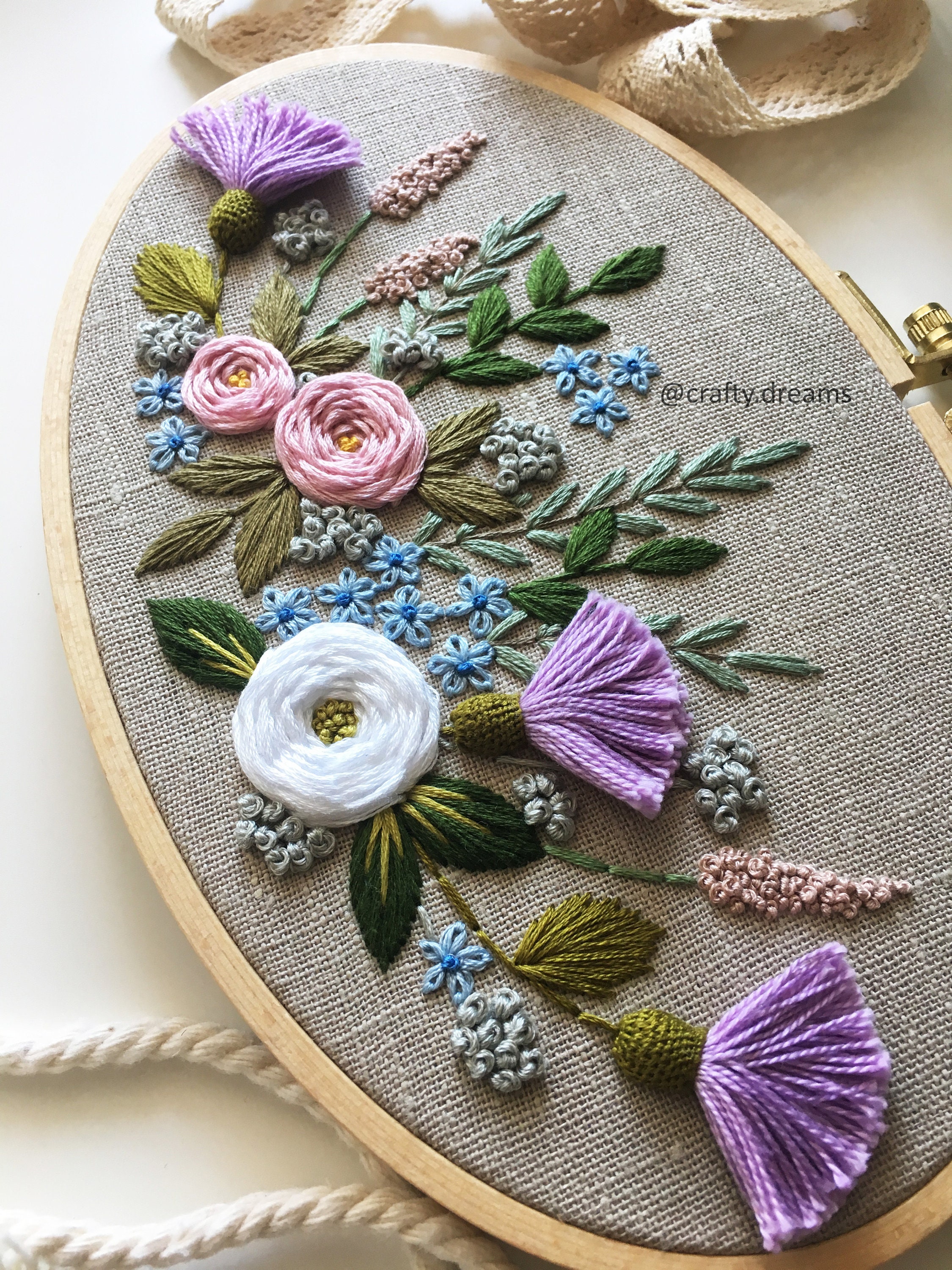Floral Oval Hoop Embroidery - Etsy