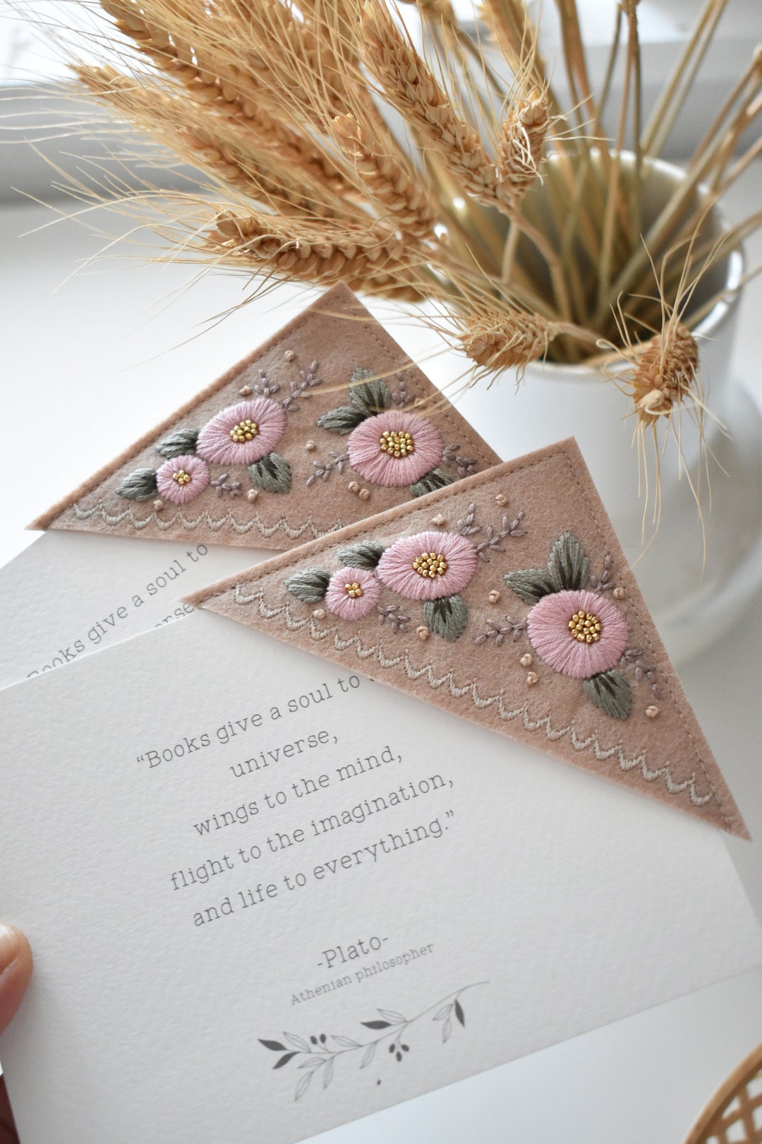 Embroidered Corner Bookmark - Athena Lilac. - Etsy