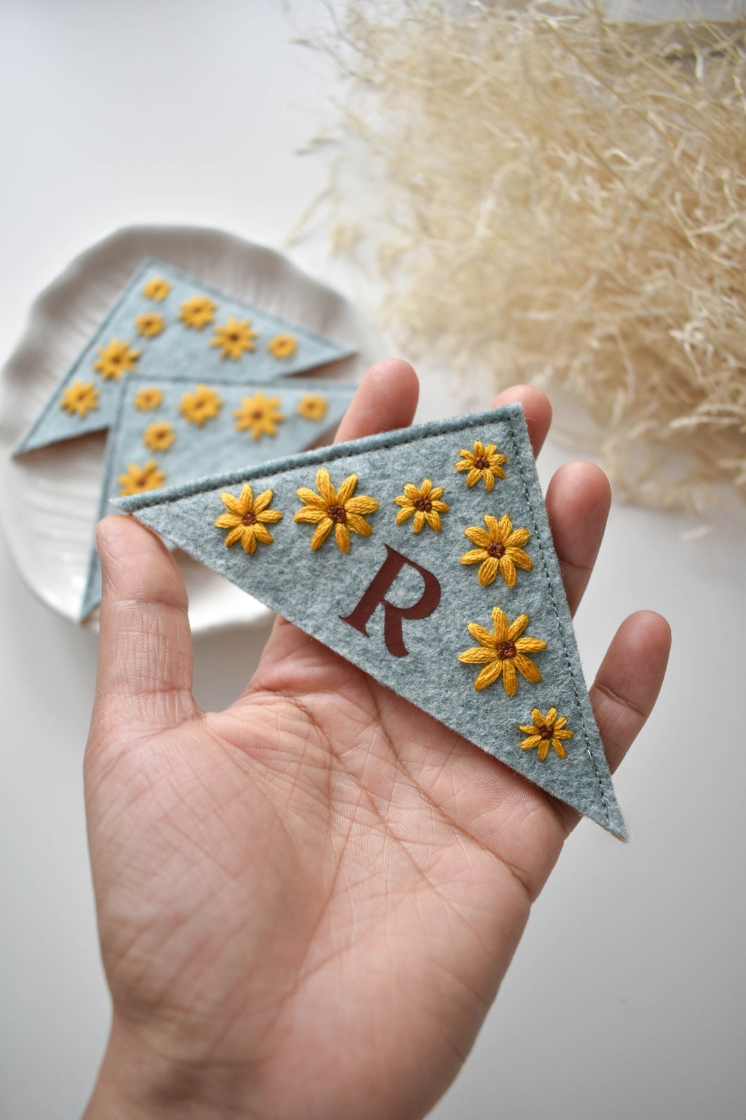 Initial Embroidered Corner Bookmark. Monogram Bookmark. Personalised ...