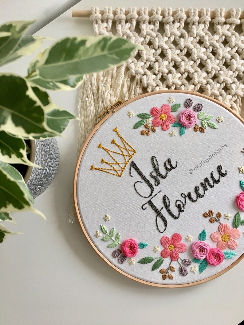 Personalized Name Embroidery Hoop, Floral Custom Name Hoop Art - Etsy UK