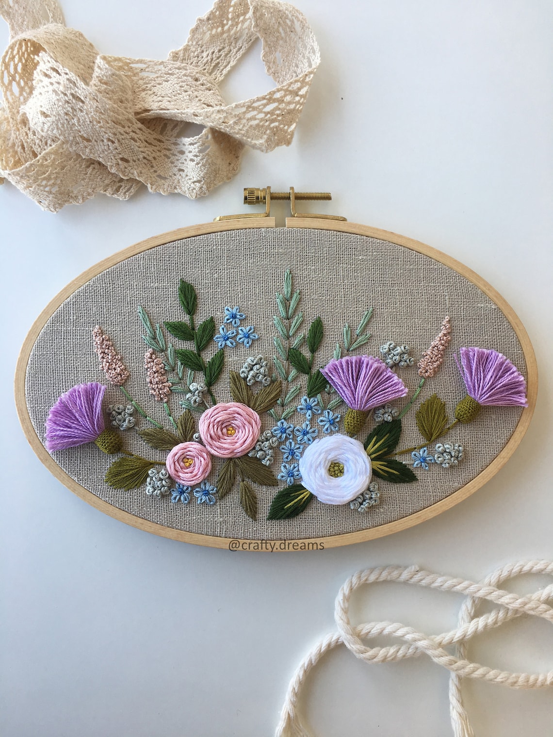 Floral Oval Hoop Embroidery - Etsy