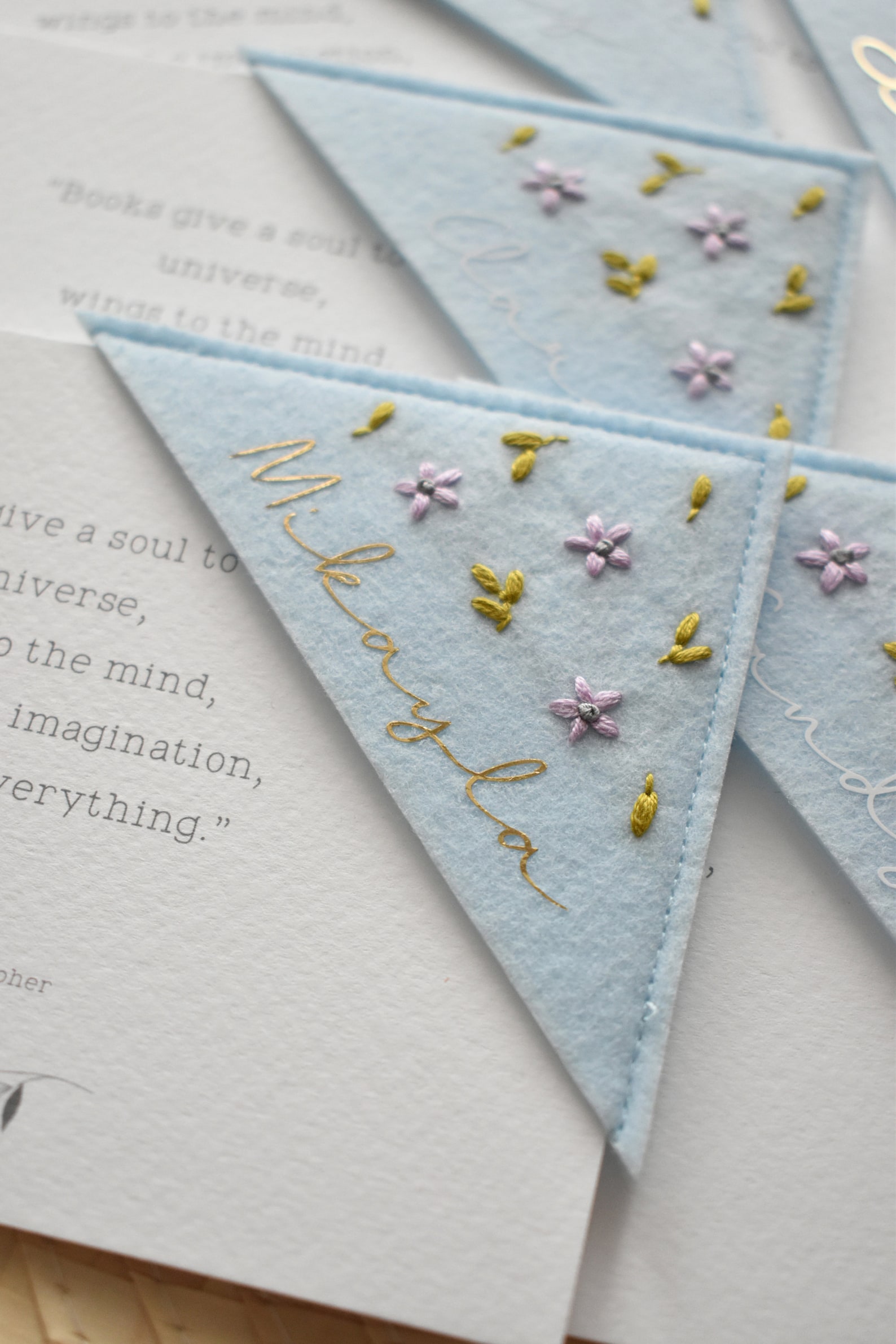 Personalised Embroidered Corner Bookmark. Felt Corner Bookmark - Etsy