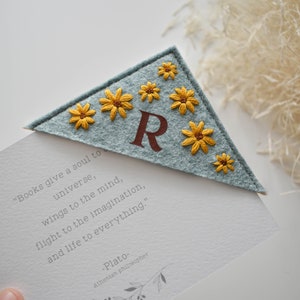 Initial Embroidered Corner Bookmark. Monogram Bookmark. Personalised ...
