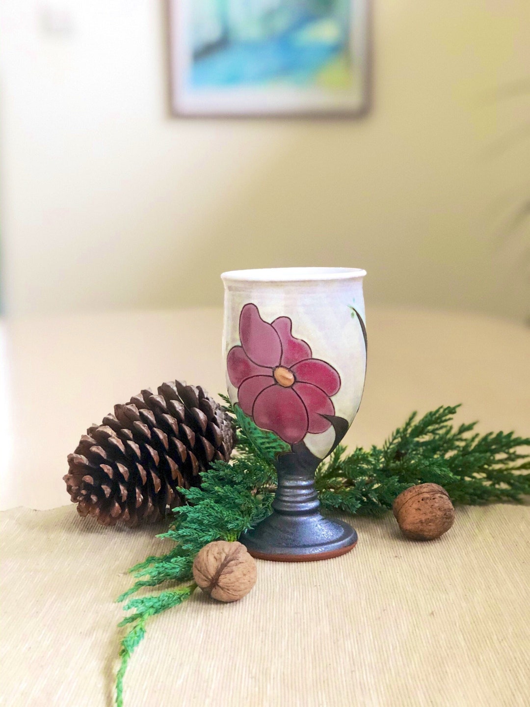 Ceramic Cup, Handmade Ceramic Wine Goblet: Art Pottery Chalice With ...