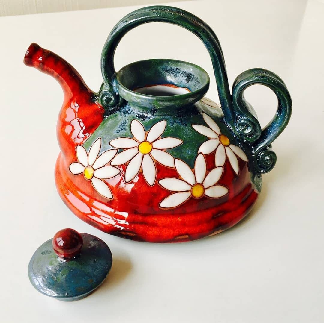Handmade Ceramic Tea Pot - Artisan Daisy Pottery, Unique Flower Teapot ...