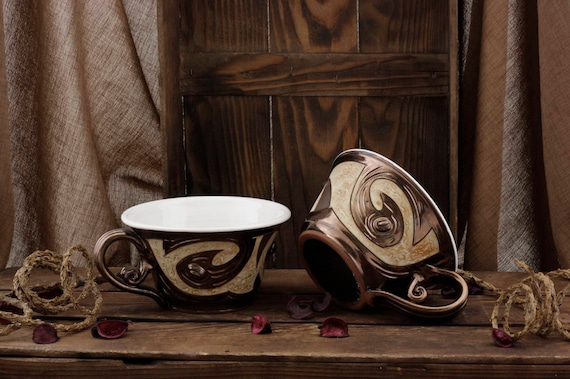 Brown Ceramic Bowl Wheel Thrown Breakfast Bowl Large Pottery - Etsy UK