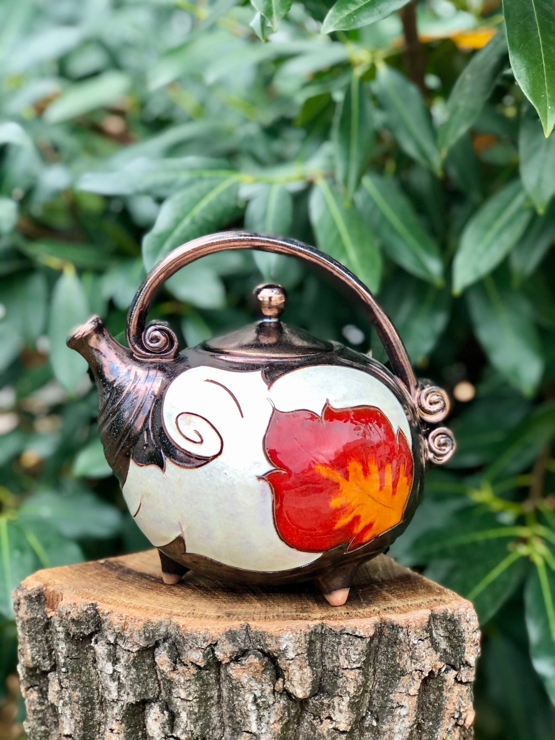Handmade Pottery Teapot, Flower Tea Pot, Unique Tea Maker, Large Round ...