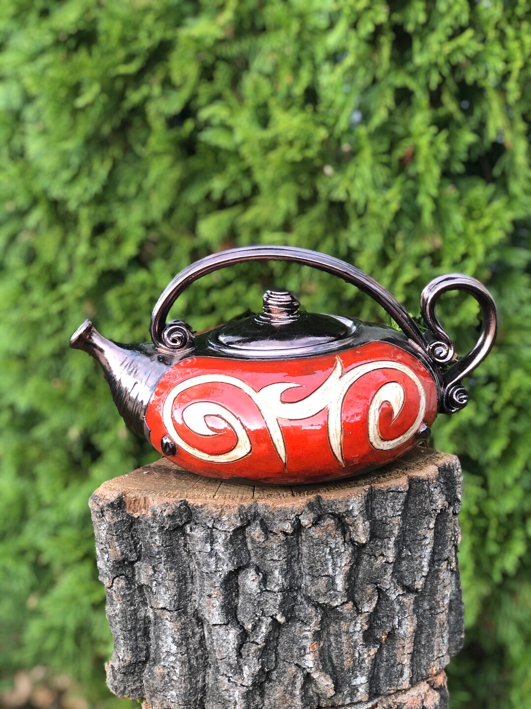 Handmade Ceramic Teapot , Art Pottery Teapot, Hand Glazed Red Teapot ...