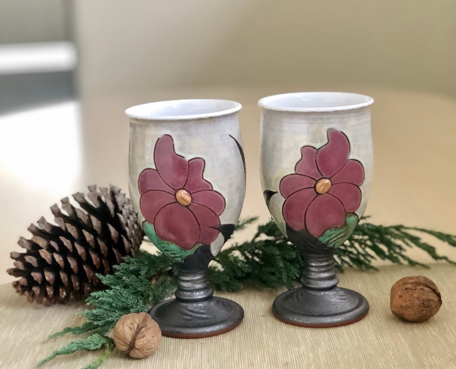 Handmade Goblet Set , Ceramic Gift Set, Ceramic Goblet Set , Wine ...