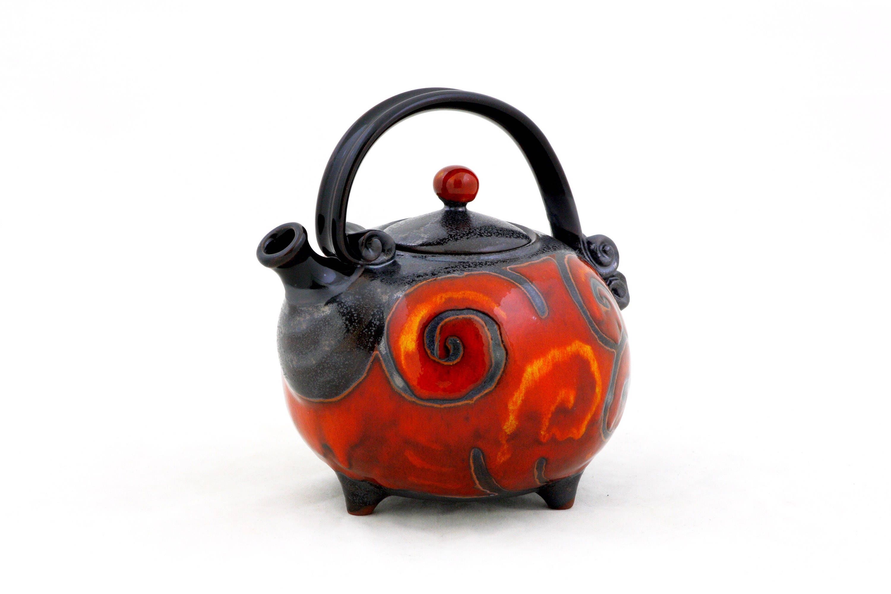 Red Pottery Teapot, Handmade Ceramic Kettle, Wheel Thrown Pottery Tea ...