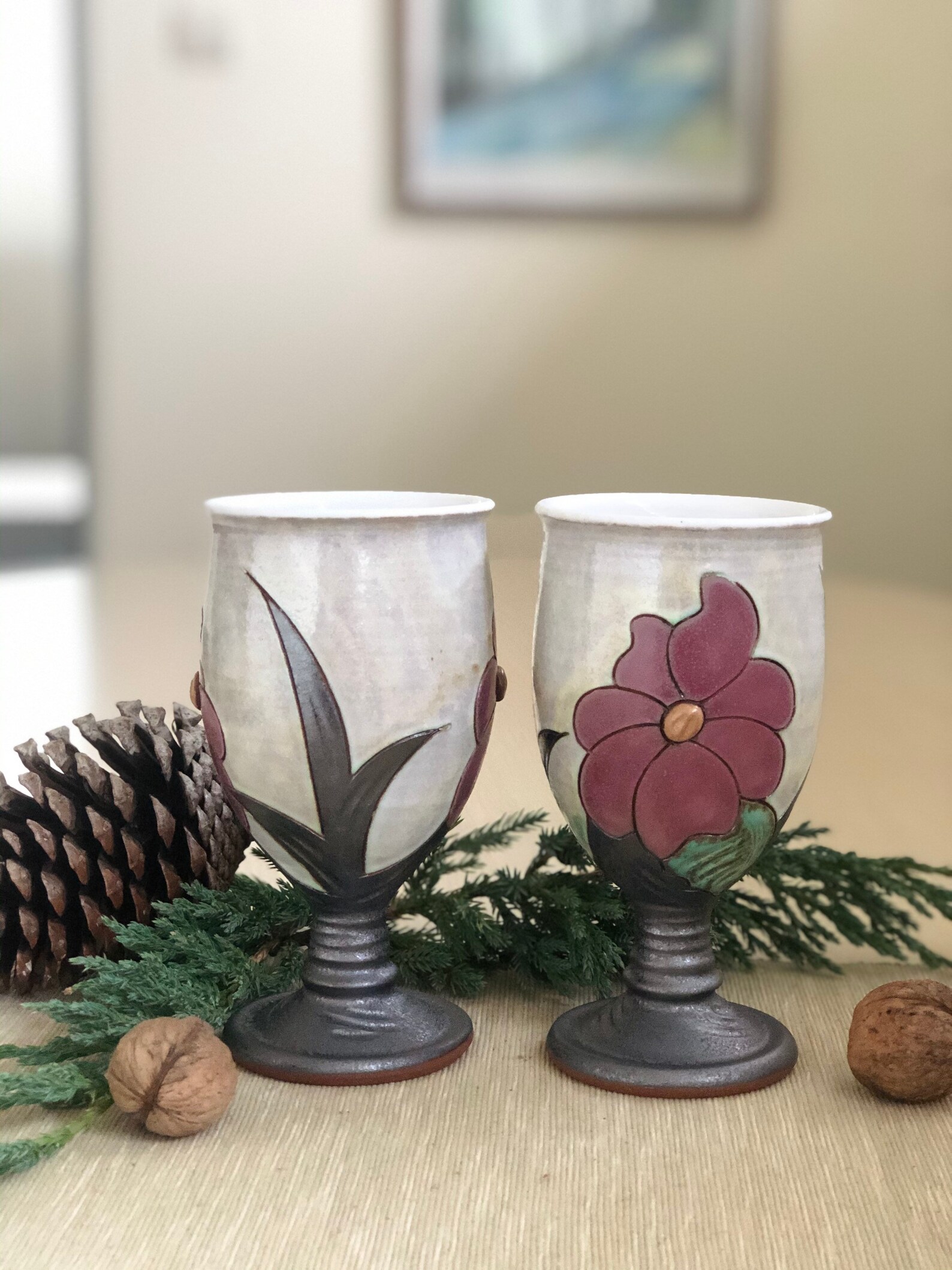 Handmade Goblet Set , Ceramic Gift Set, Ceramic Goblet Set , Wine ...