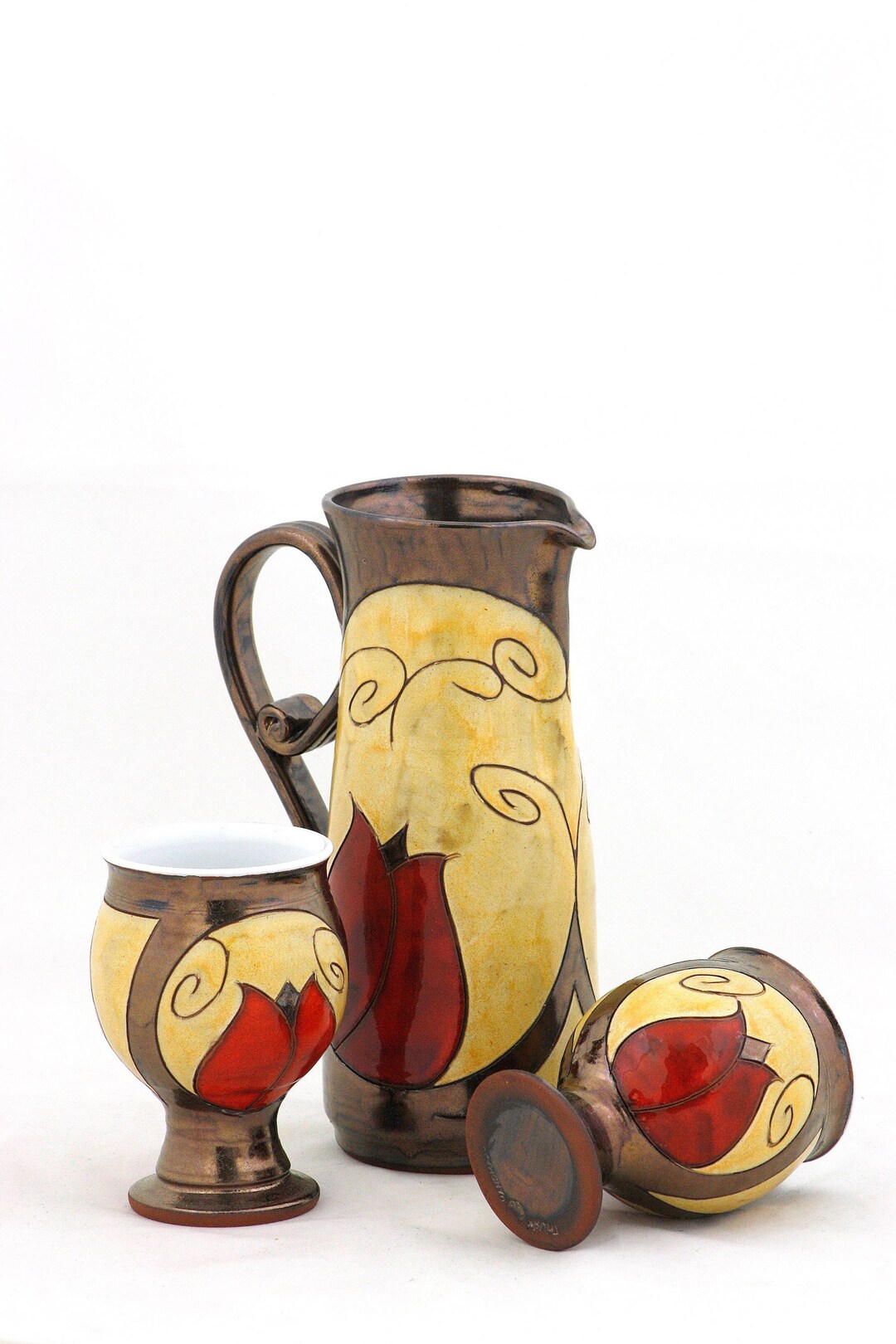 Ceramic Pitcher Set, Handmade Wine Set , Water Jug Set, Tulip Jug ...