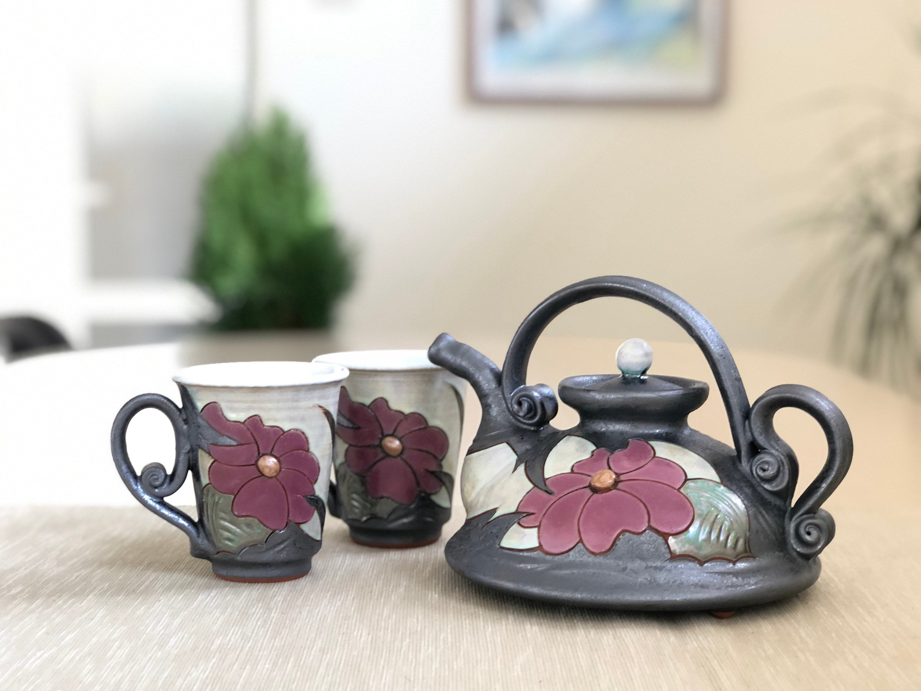 Handmade Teapot 27oz Flower collection Art pottery teapot | Etsy