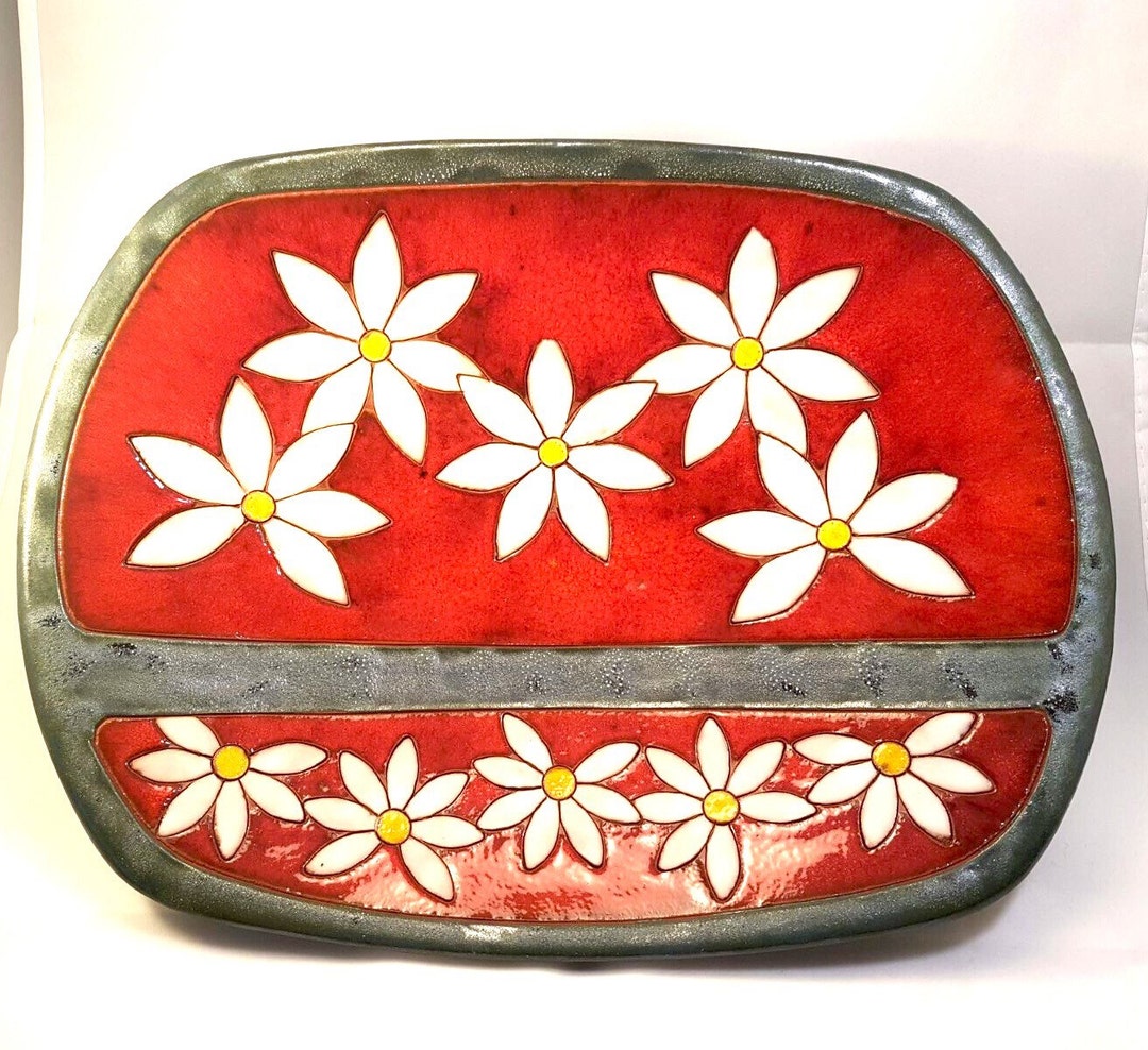 Decorative Pottery Plate, Ceramic Fruit Bowl With Daisies, Handmade ...