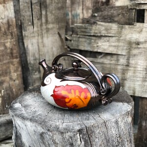 Handmade Pottery Teapot, Ceramic Teapot With Orange Flower, Unique ...