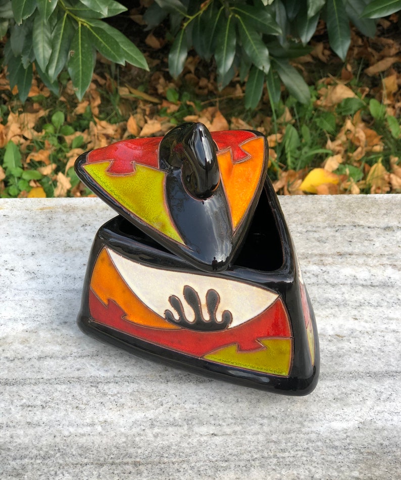 Christmas Gift- Art Deco Pottery Box With Lid, Colorful Sugar Caddy ...