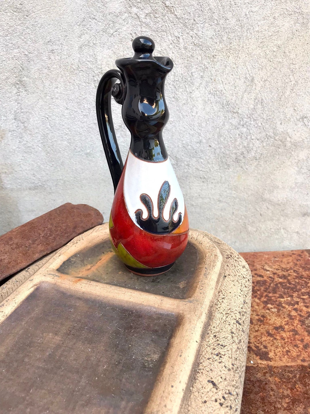 Handmade Oil or Vinegar Cruet, Pottery Vinegar Dispenser, Stoneware Oil ...