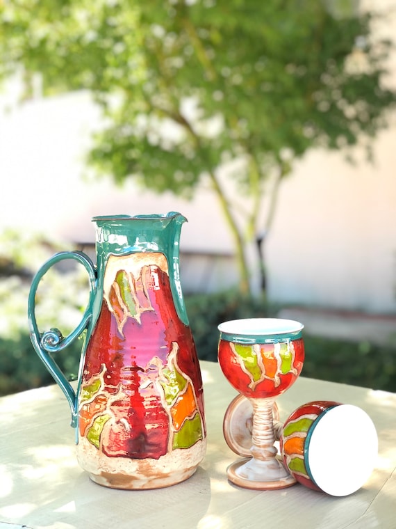 Serving Pottery Pitcher Set Wine Pitcher Set Ceramic Wine | Etsy