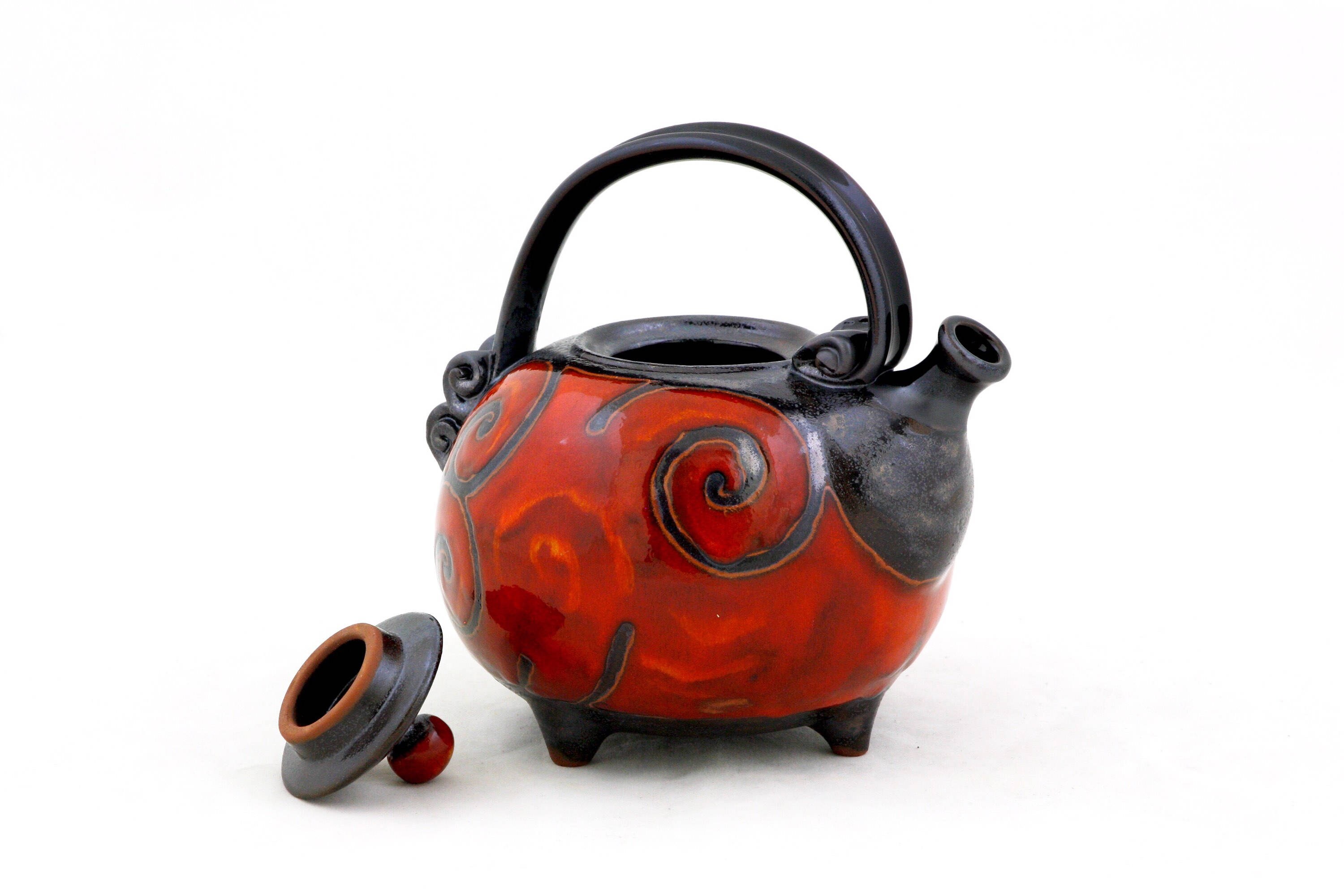 Red Pottery Teapot, Handmade Ceramic Kettle, Wheel Thrown Pottery Tea ...