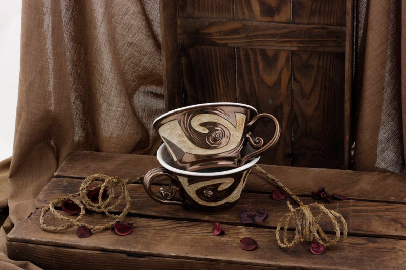 Brown Ceramic Bowl, Wheel Thrown Breakfast Bowl, Large Pottery Cup With ...