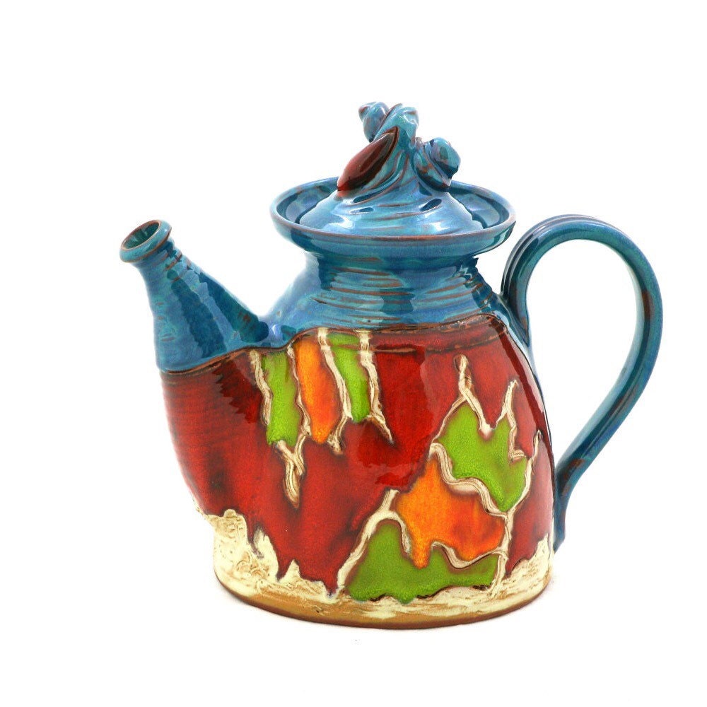 Wheel Thrown Teapot, Ceramic Teapot, Art Pottery Teapot, Turquoise ...