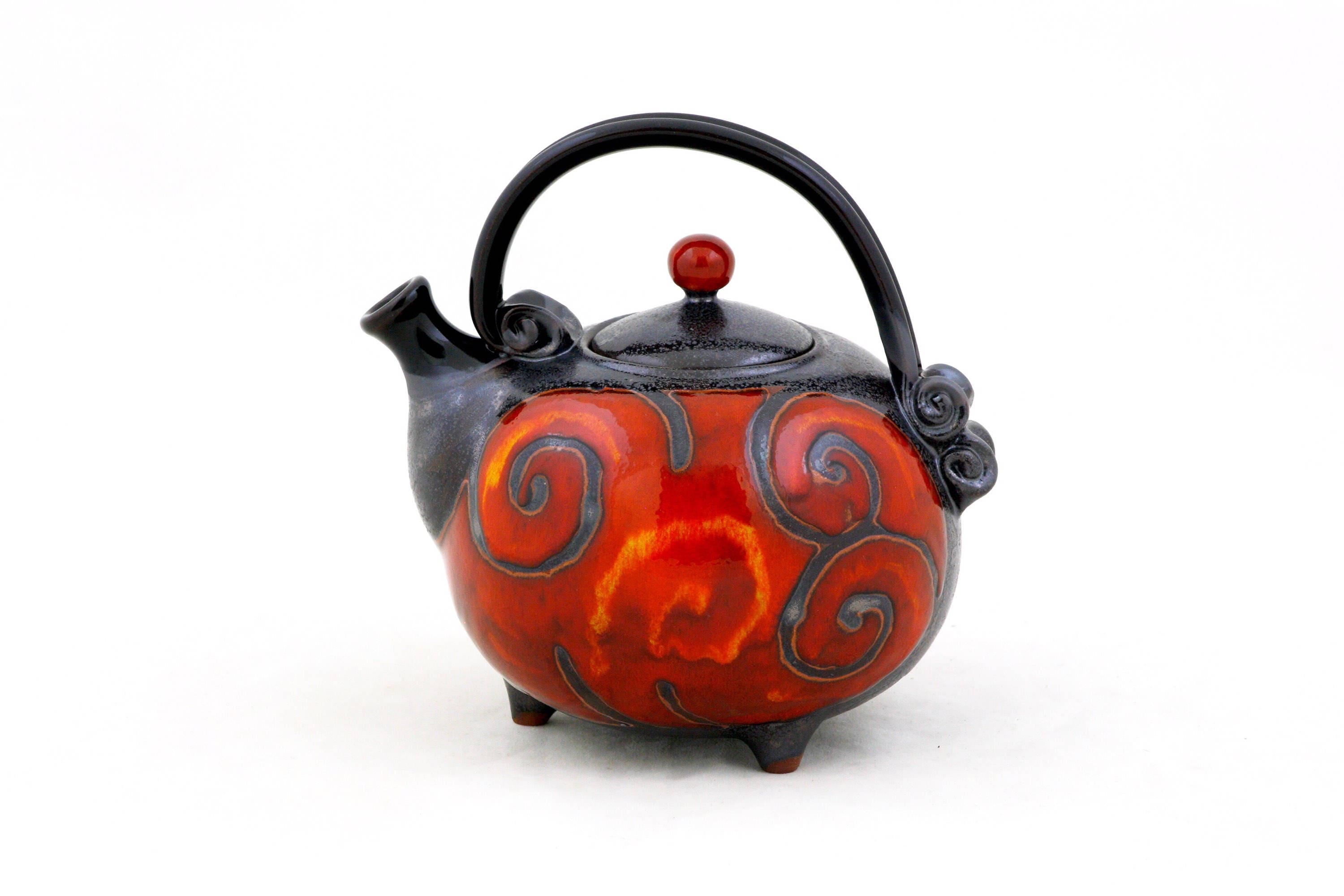 Red Pottery Teapot, Handmade Ceramic Kettle, Wheel Thrown Pottery Tea ...