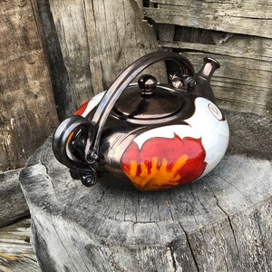 Handmade Pottery Teapot, Ceramic Teapot With Orange Flower, Unique ...