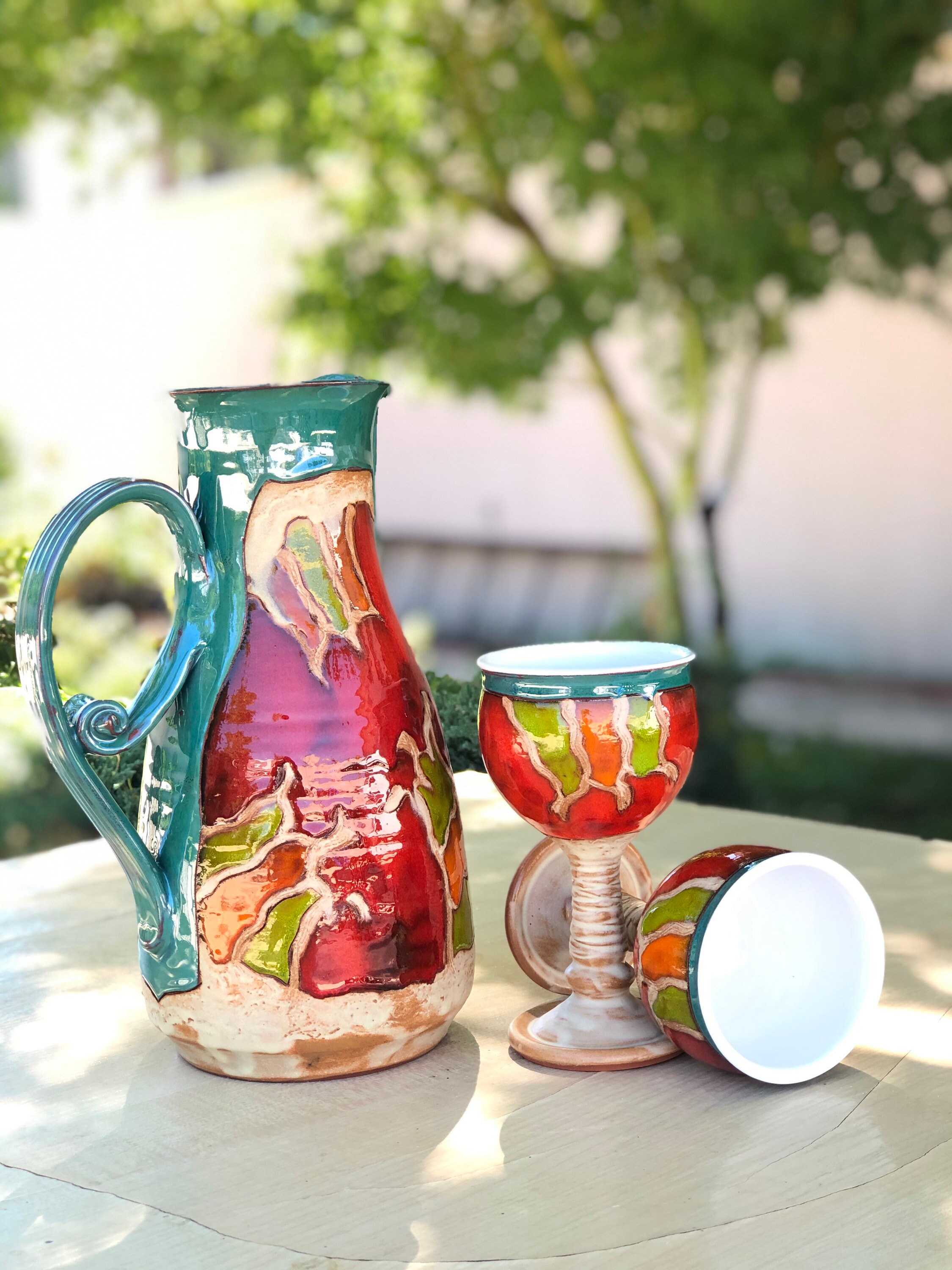 Serving Pottery Pitcher Set Wine Pitcher Set Ceramic Wine - Etsy