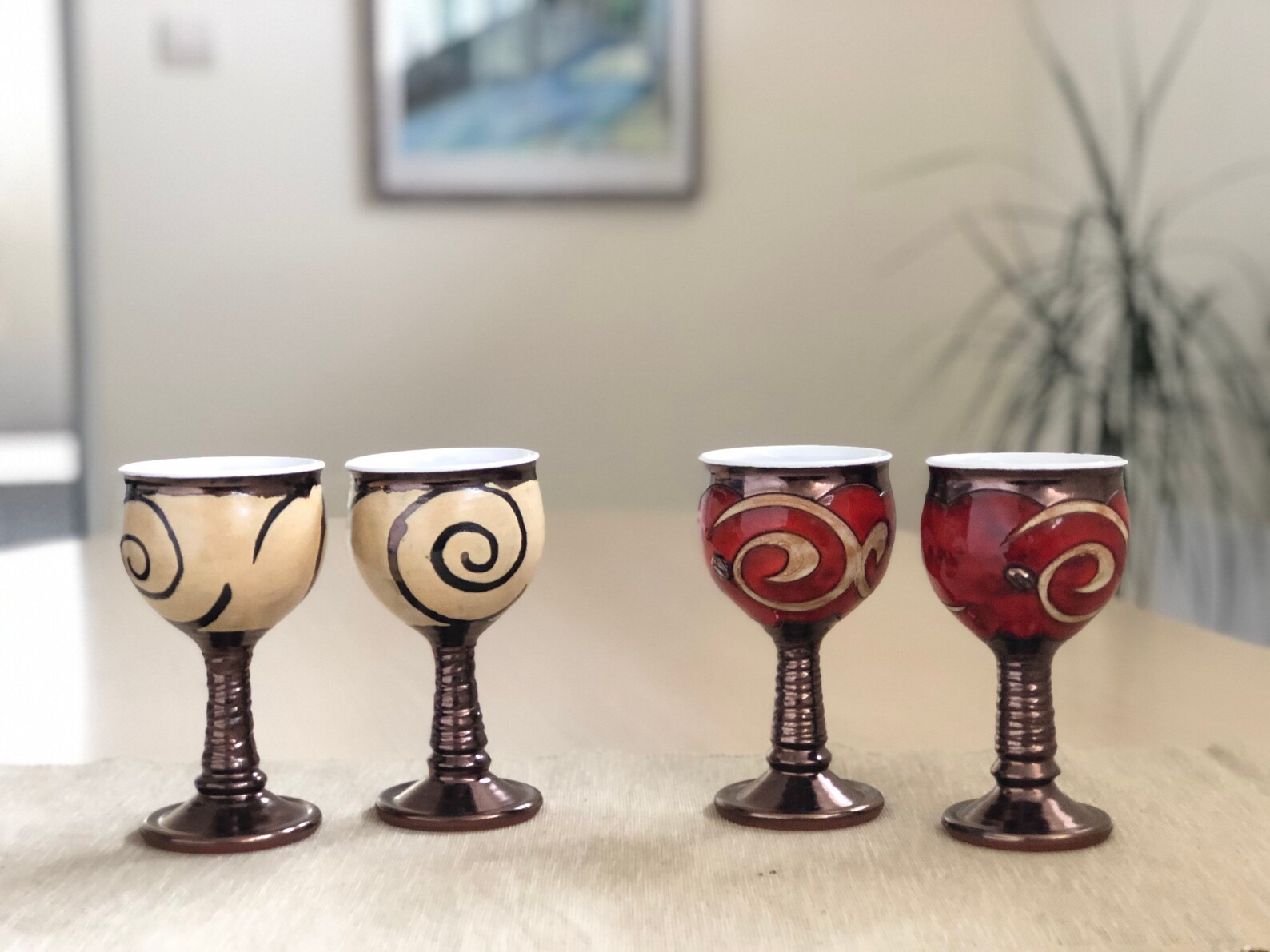Wine Goblet Set Ceramic Gift Set Wine Chalice Set Stoneware - Etsy