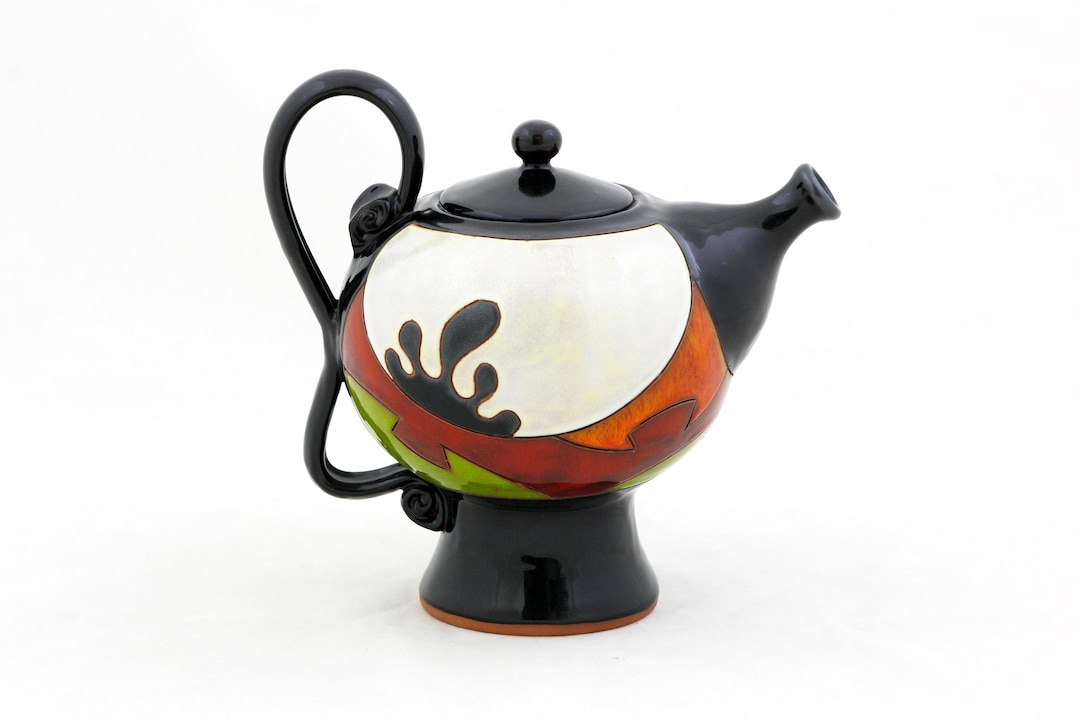 Large Tea Maker, White and Black Coffee Pot, Pottery Teapot, Hostess ...