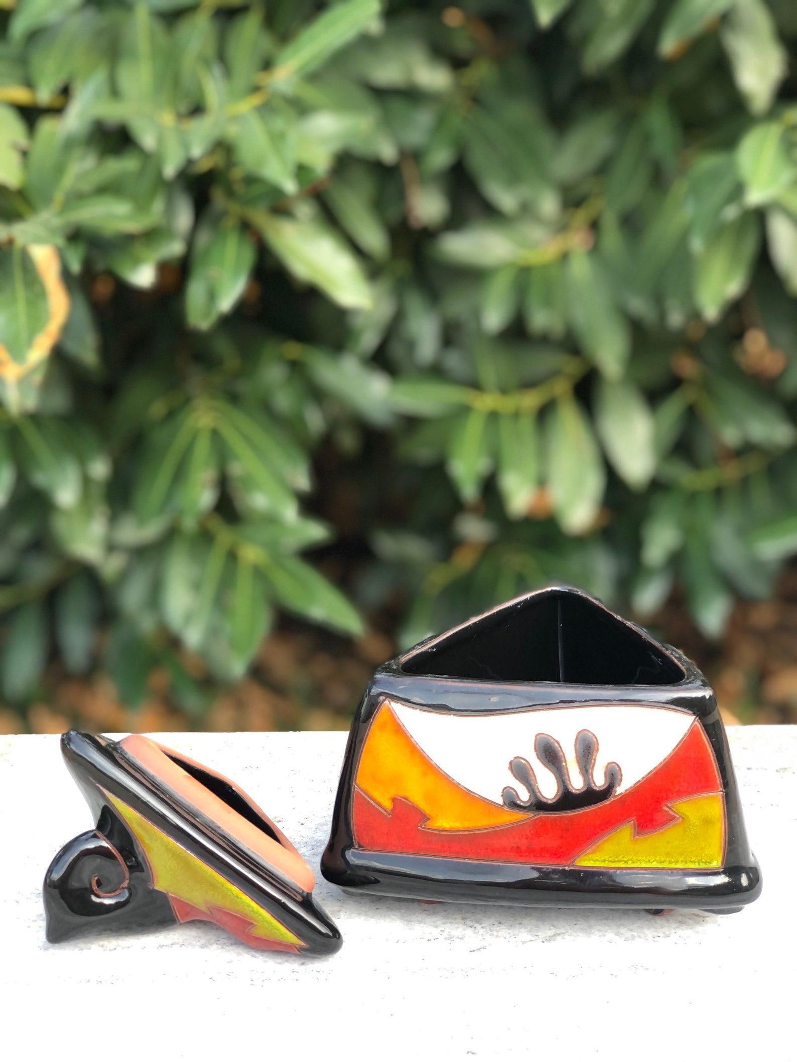 Christmas Gift- Art Deco Pottery Box With Lid, Colorful Sugar Caddy ...