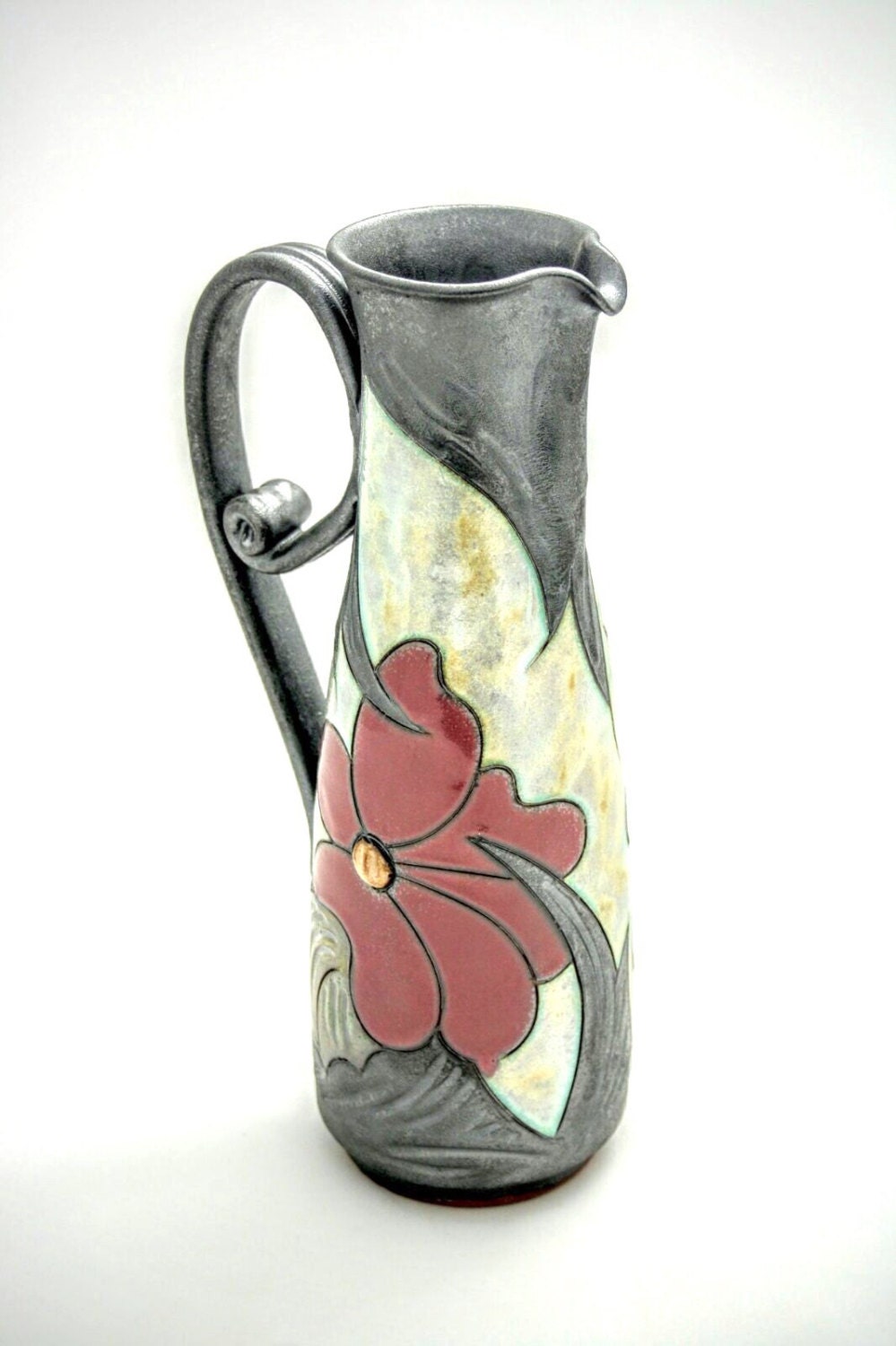 Pottery Pitcher Wheel Thrown Jug Flower Stoneware Decanter | Etsy