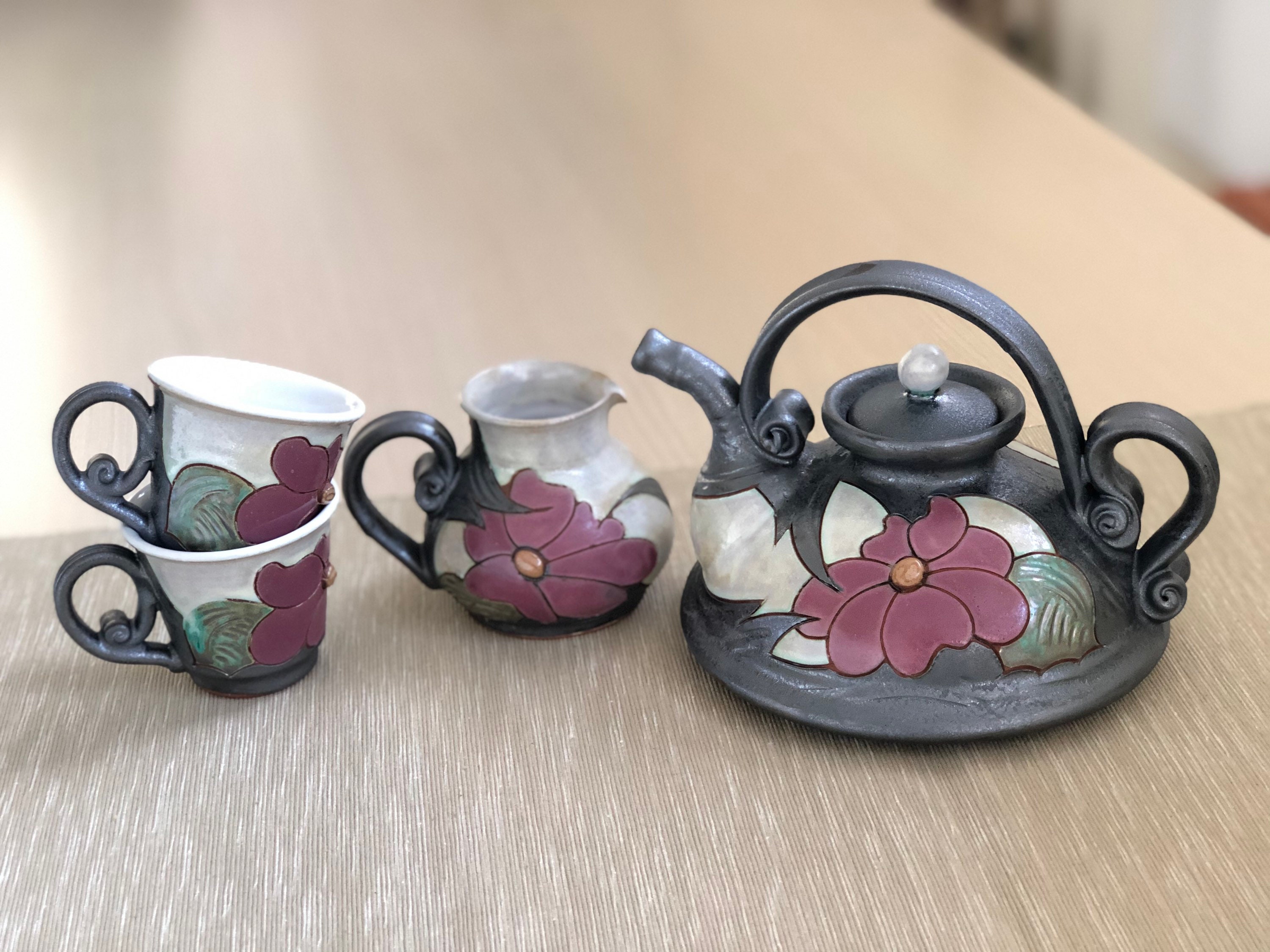 Handmade Teapot 27oz Flower collection Art pottery teapot | Etsy