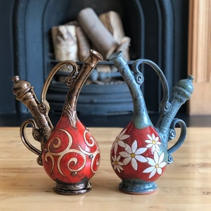 Christmas Gift - Ceramic Pitcher, Red Pottery Jug, Water Pitcher, Daisy ...