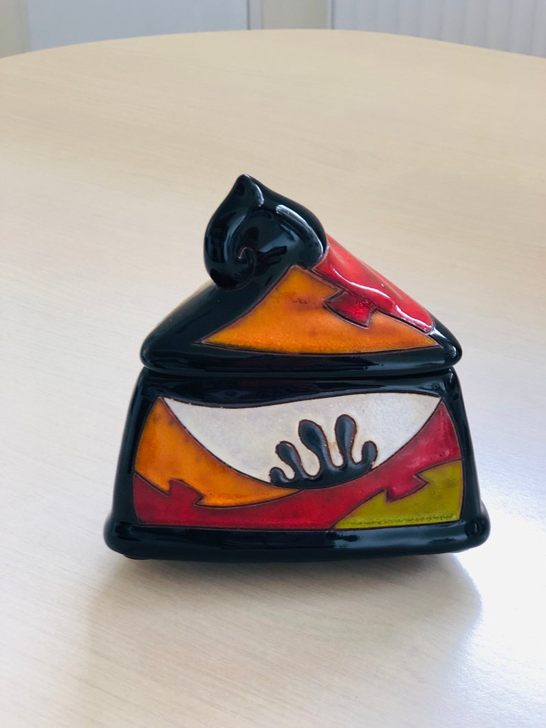 Christmas Gift- Art Deco Pottery Box With Lid, Colorful Sugar Caddy ...