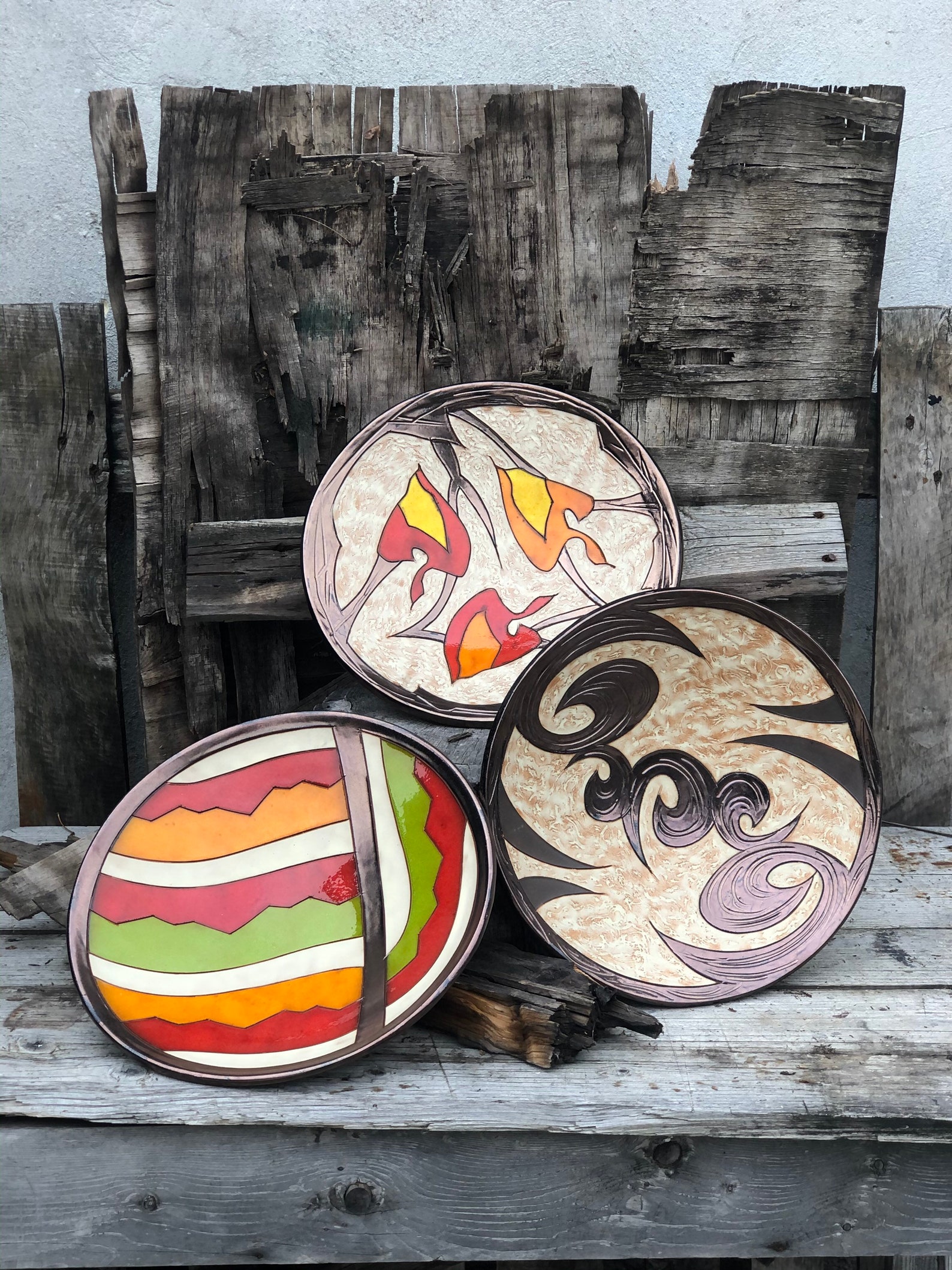 Christmas Gift - Handmade Pottery Plate, Colourful Art Decor, Ceramic ...