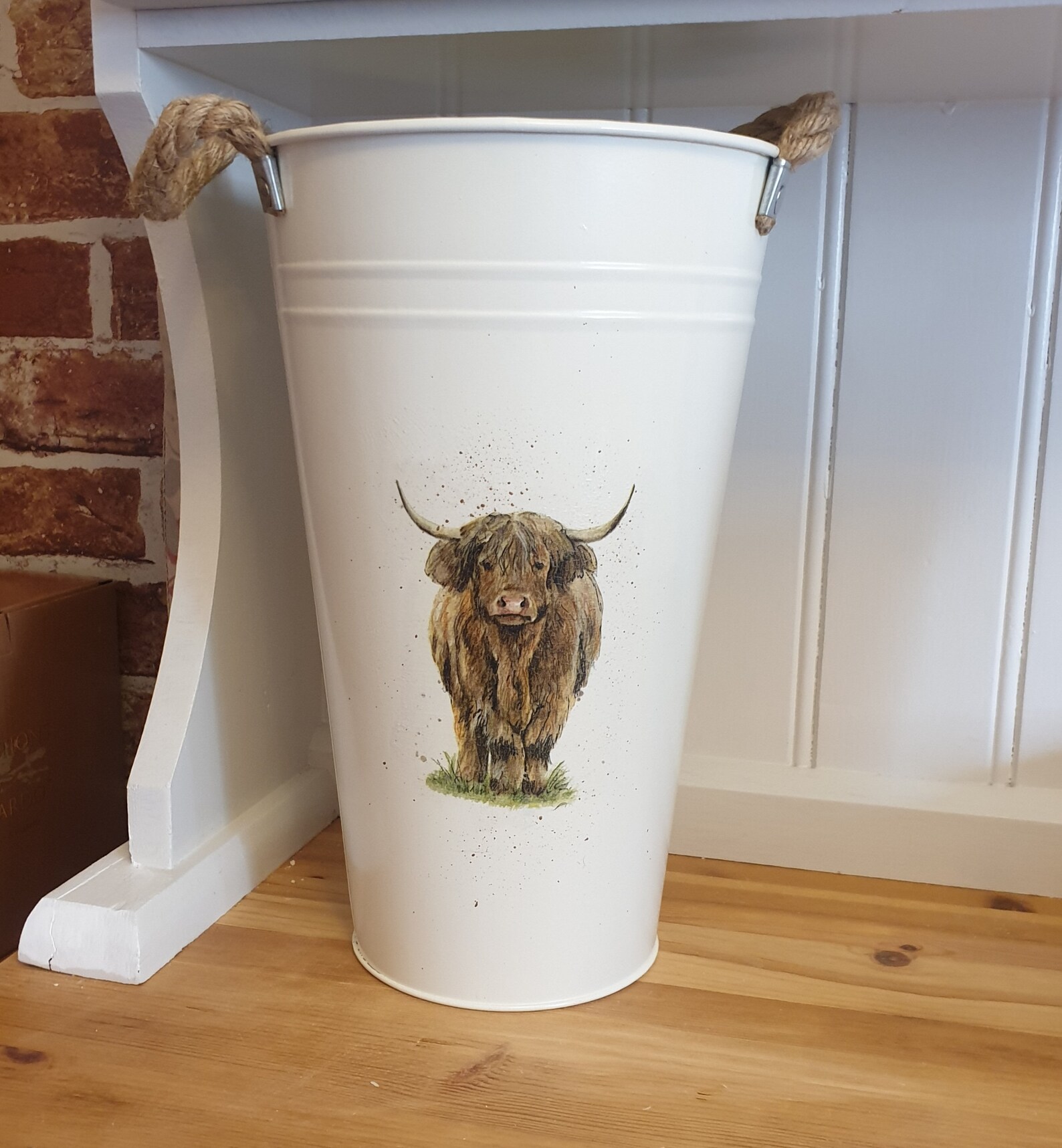Large 25cm Personalised Highland Cow Decorative Rope Bucket - Etsy UK