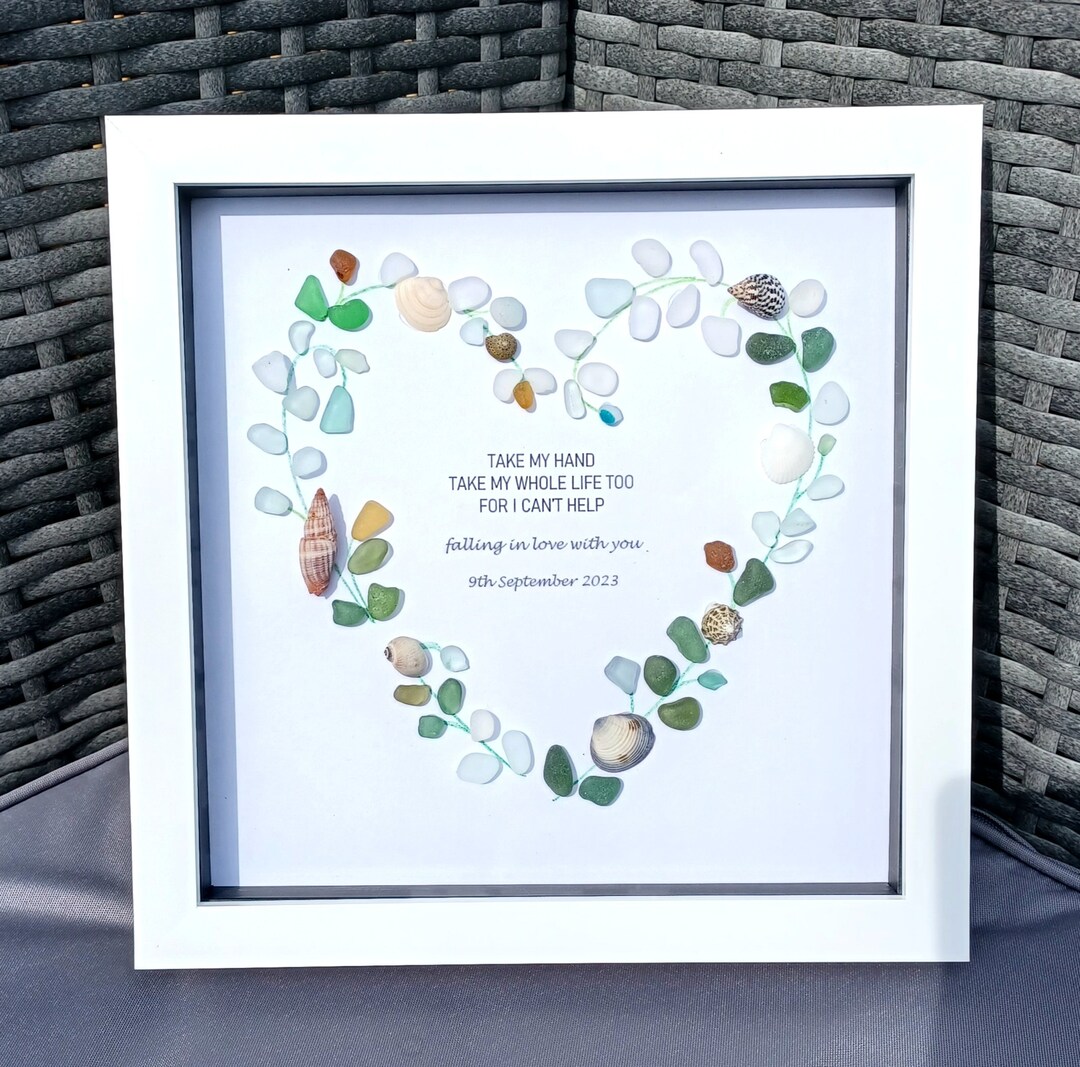 Personalised Seaglass Art Celebration Heart Etsy Uk